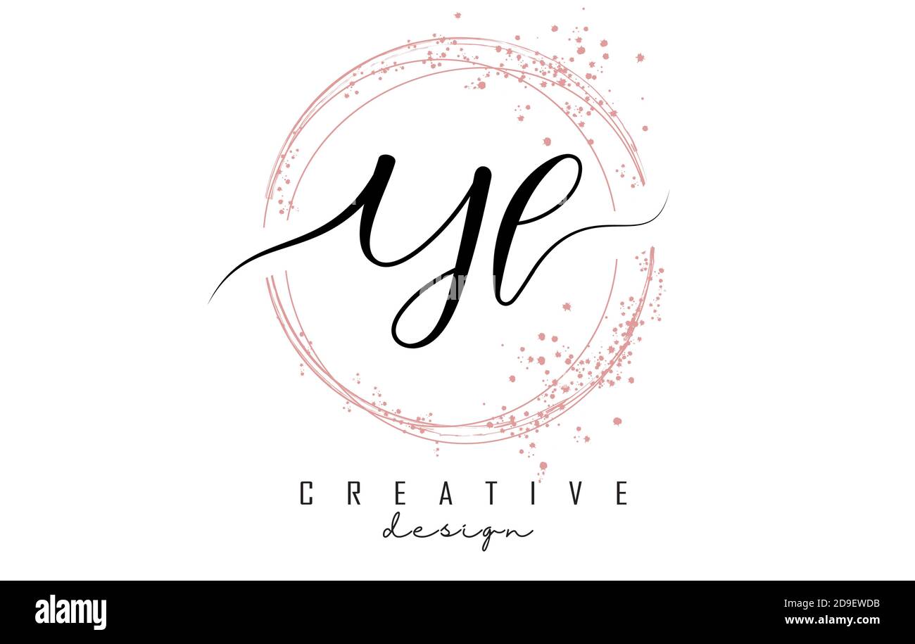 Handwritten YL Y L letter logo with sparkling circles with pink glitter ...