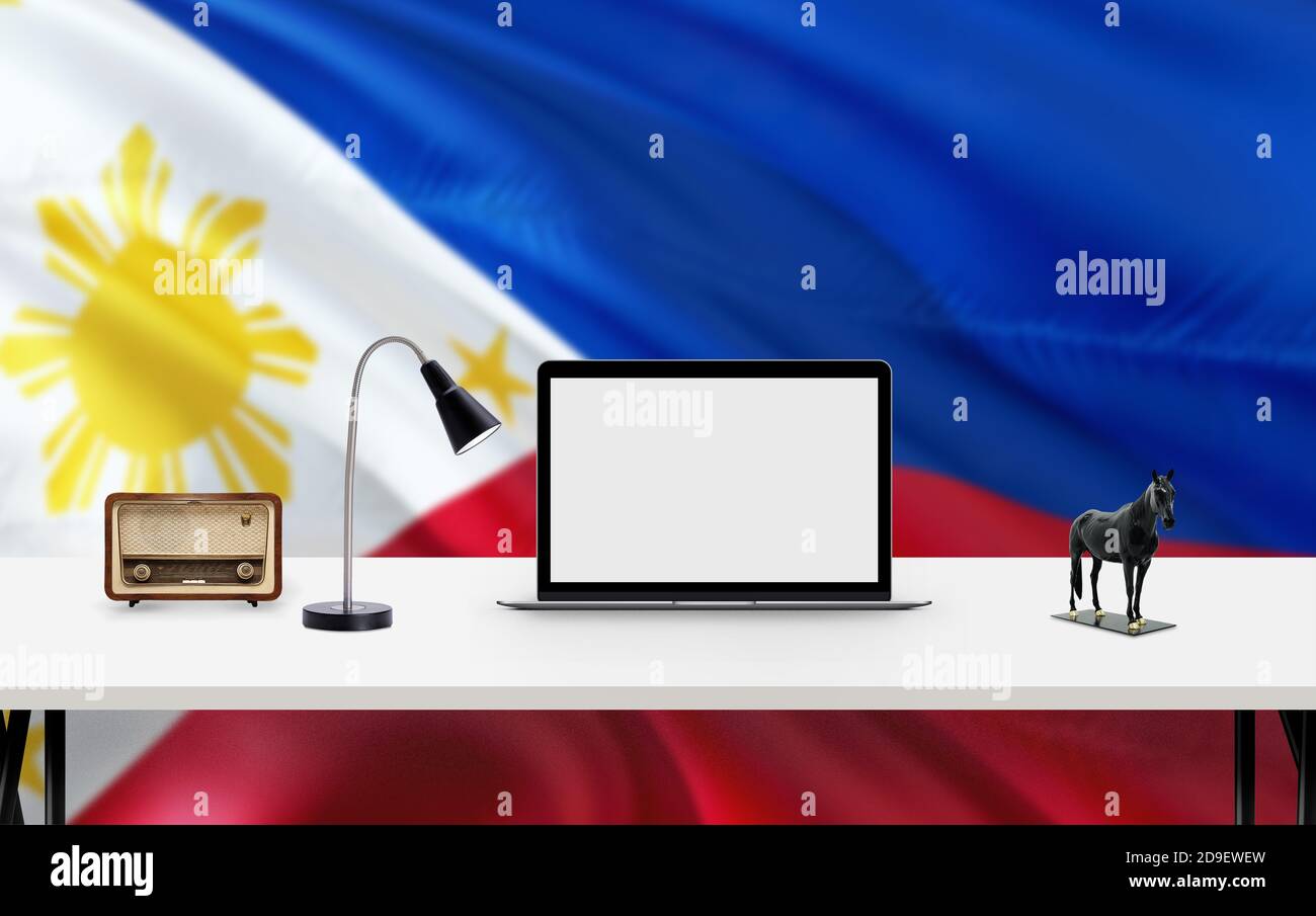 Philippines national flag background with workspace, desktop computer ...