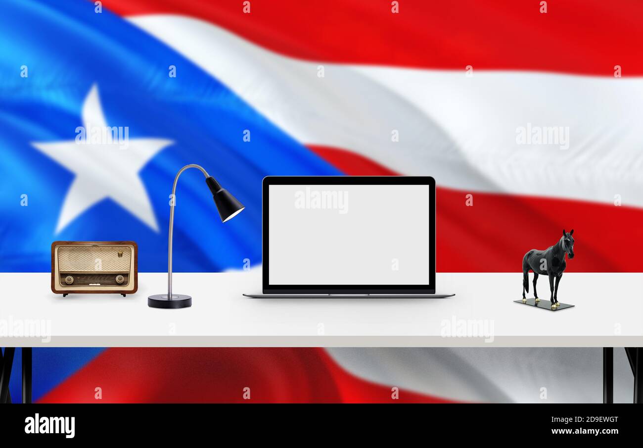 Puerto Rico national flag background with workspace, desktop computer ...