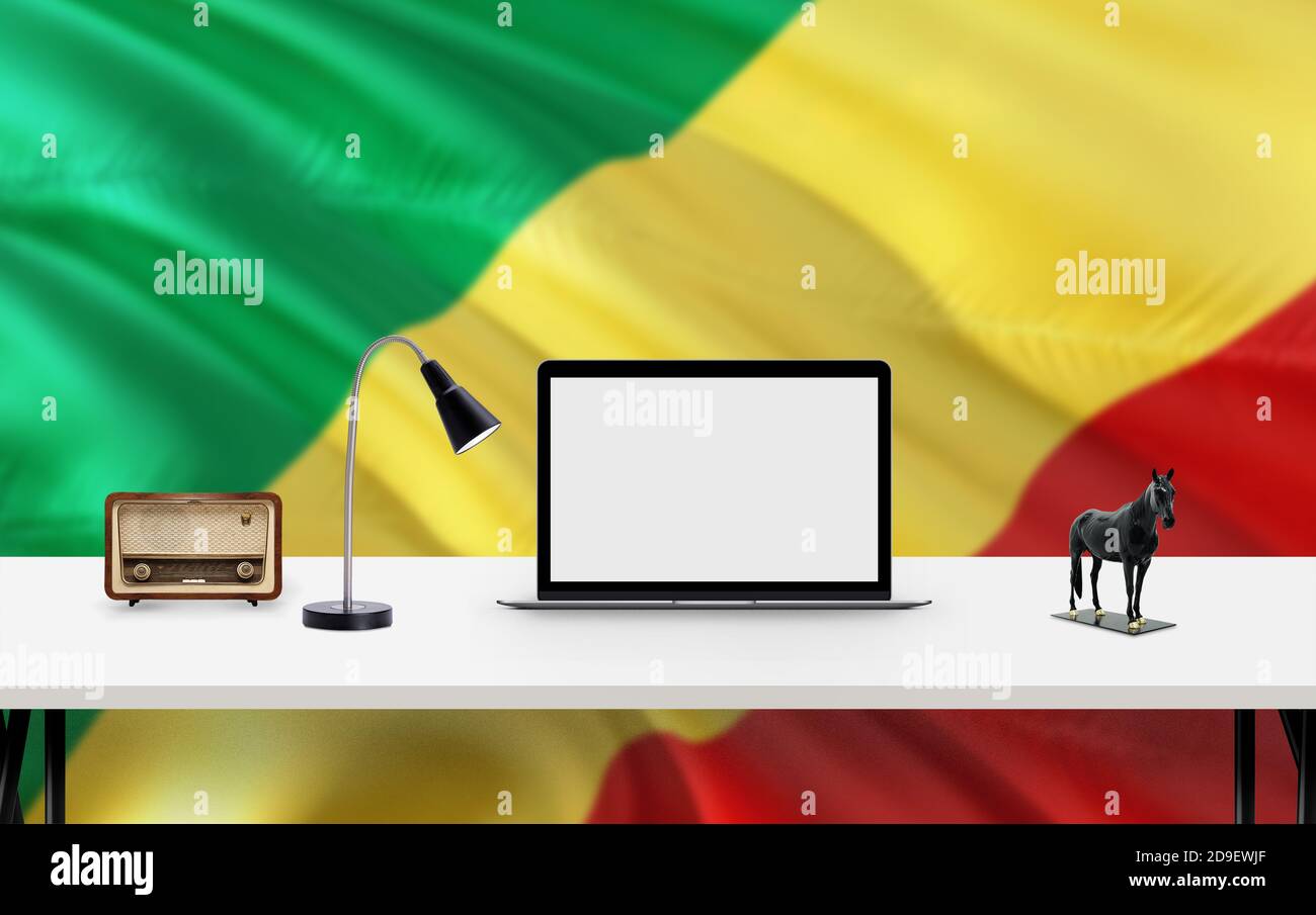 Republic Of The Congo national flag background with workspace, desktop ...