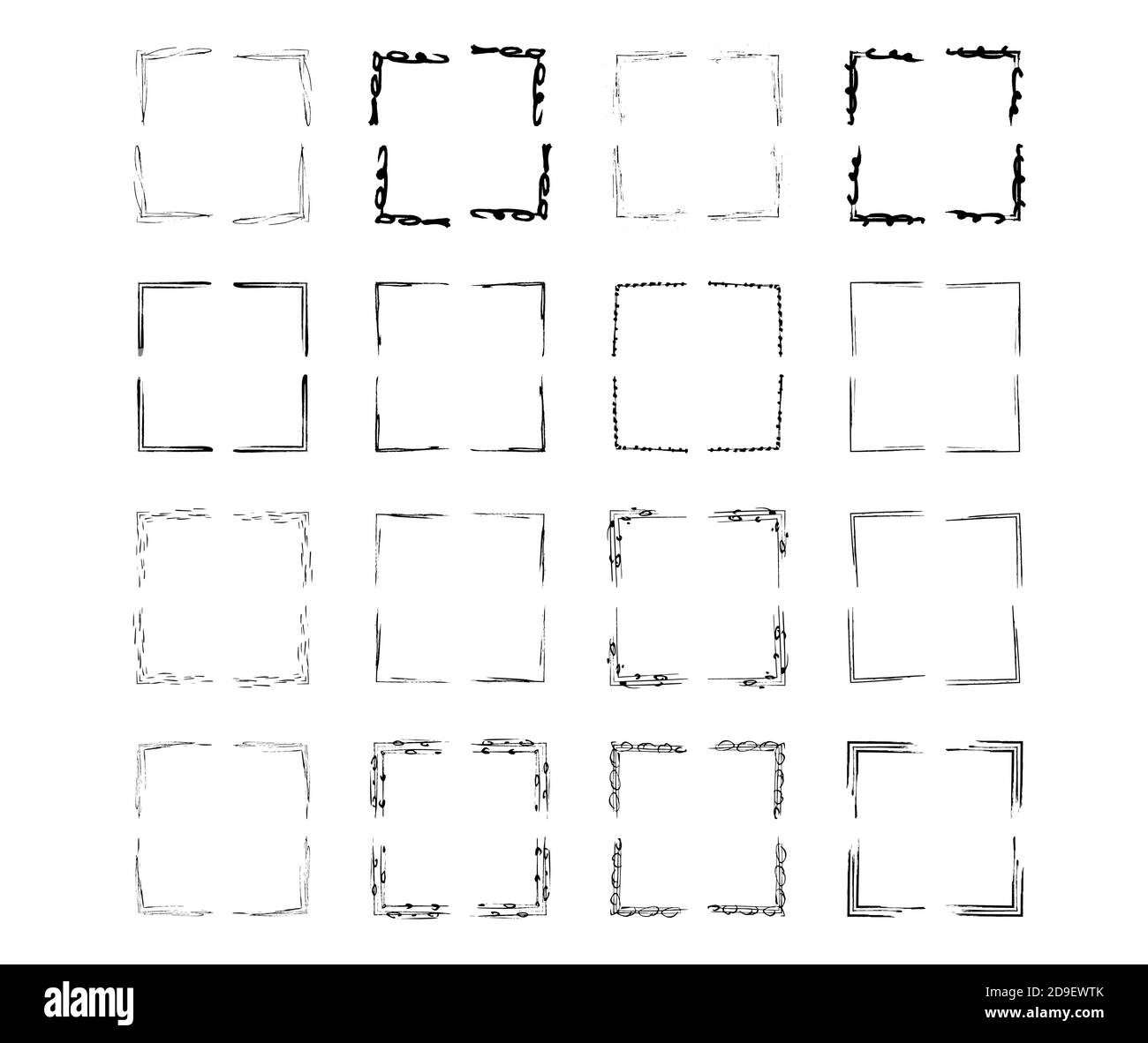 Set of black square grunge frames. Geometric empty borders collection. Vector illustration Stock ...