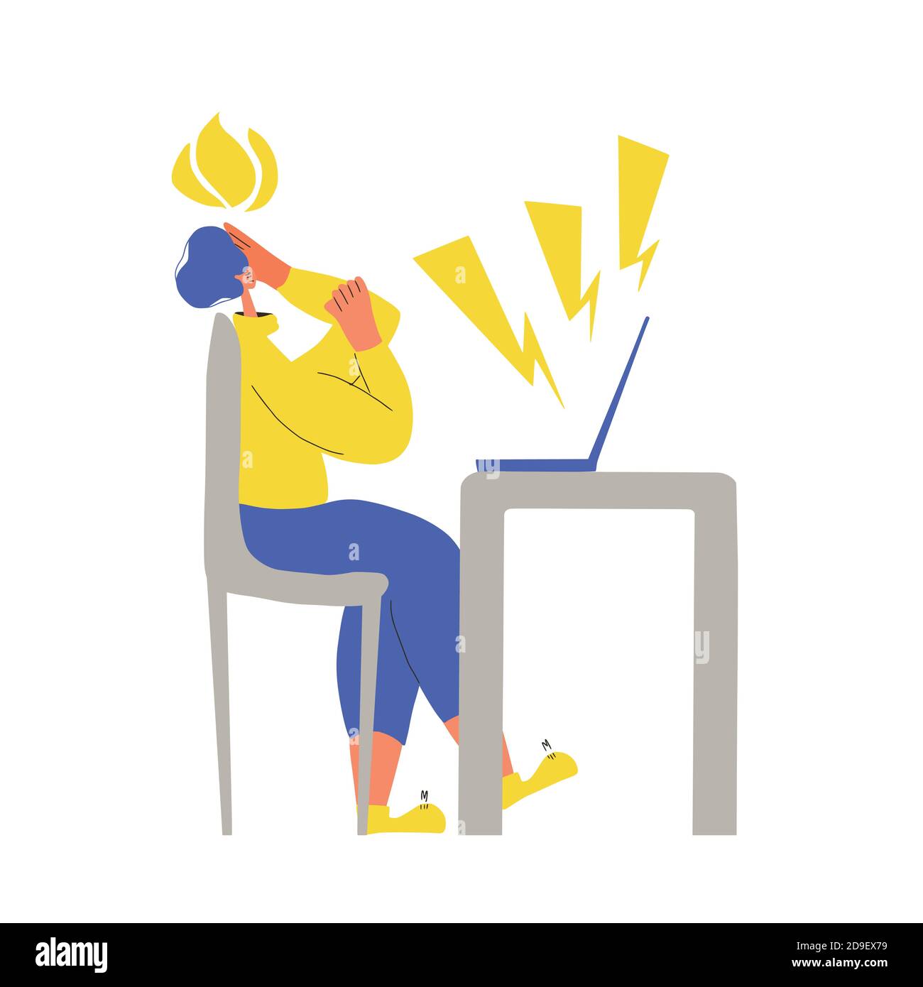 Professional burnout syndrome. Tired character working from home on ...