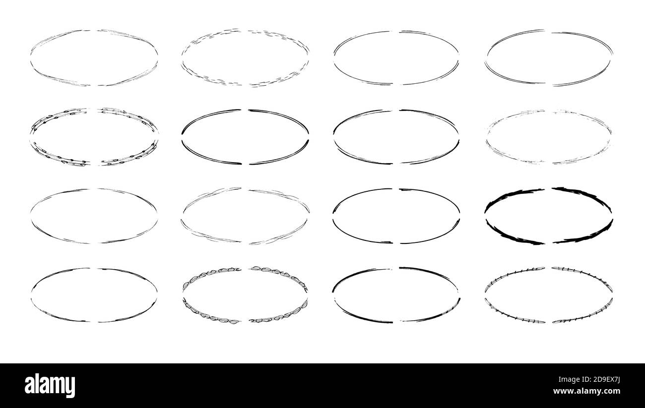 Set of black oval grunge frames. Geometric elipse empty borders ...