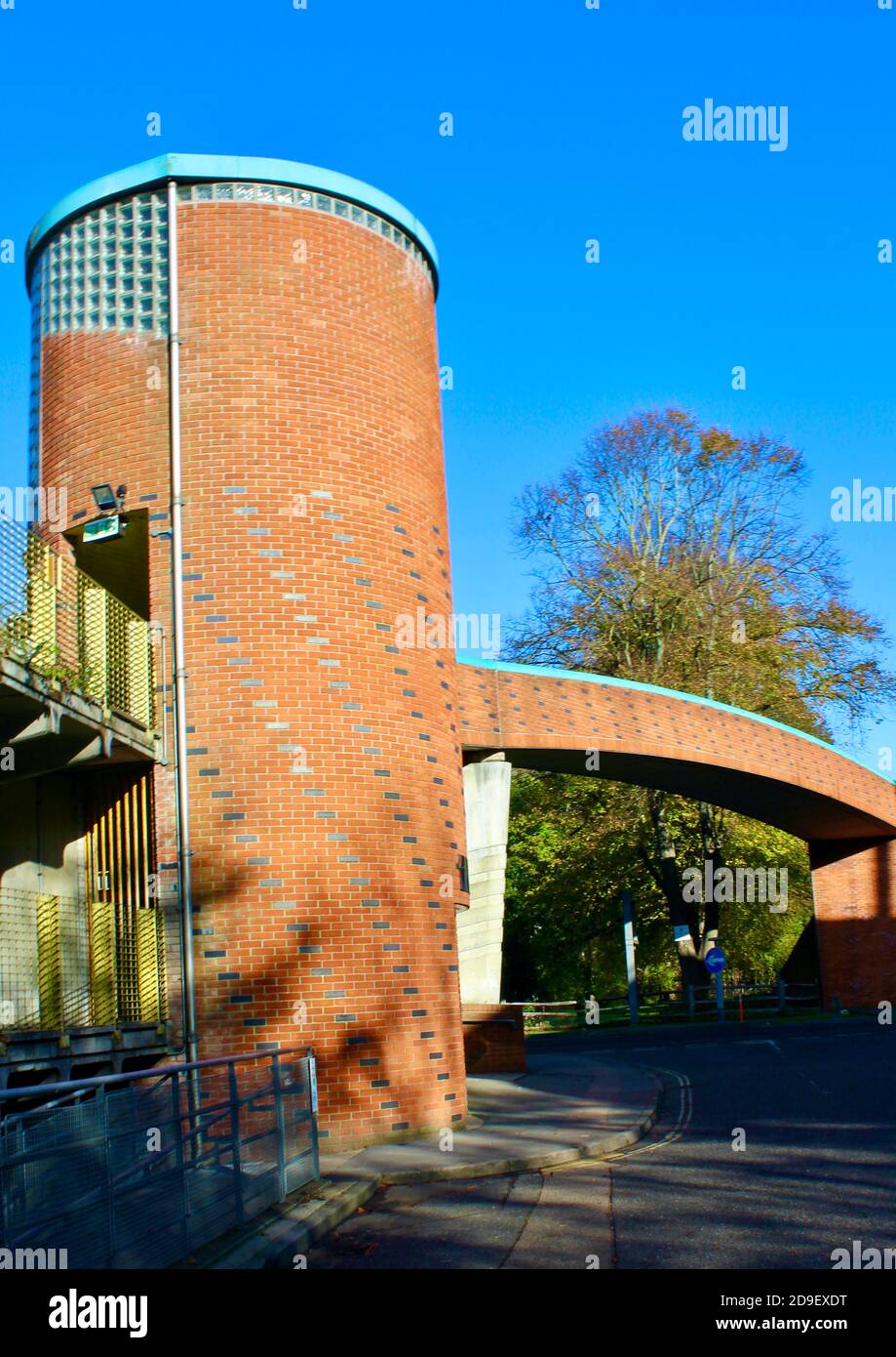 The edge of the multi-storey car park and pedestrian foot bridge in ...