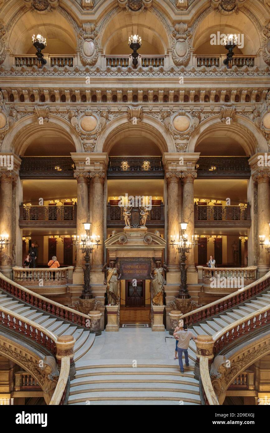 Paris, France, March 31 2017: Interior view of the Opera National de ...