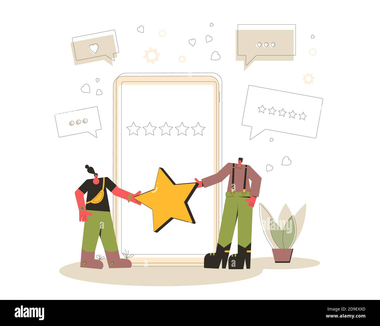 Customer review rating. Feedback concept. Happy clients standing with ...