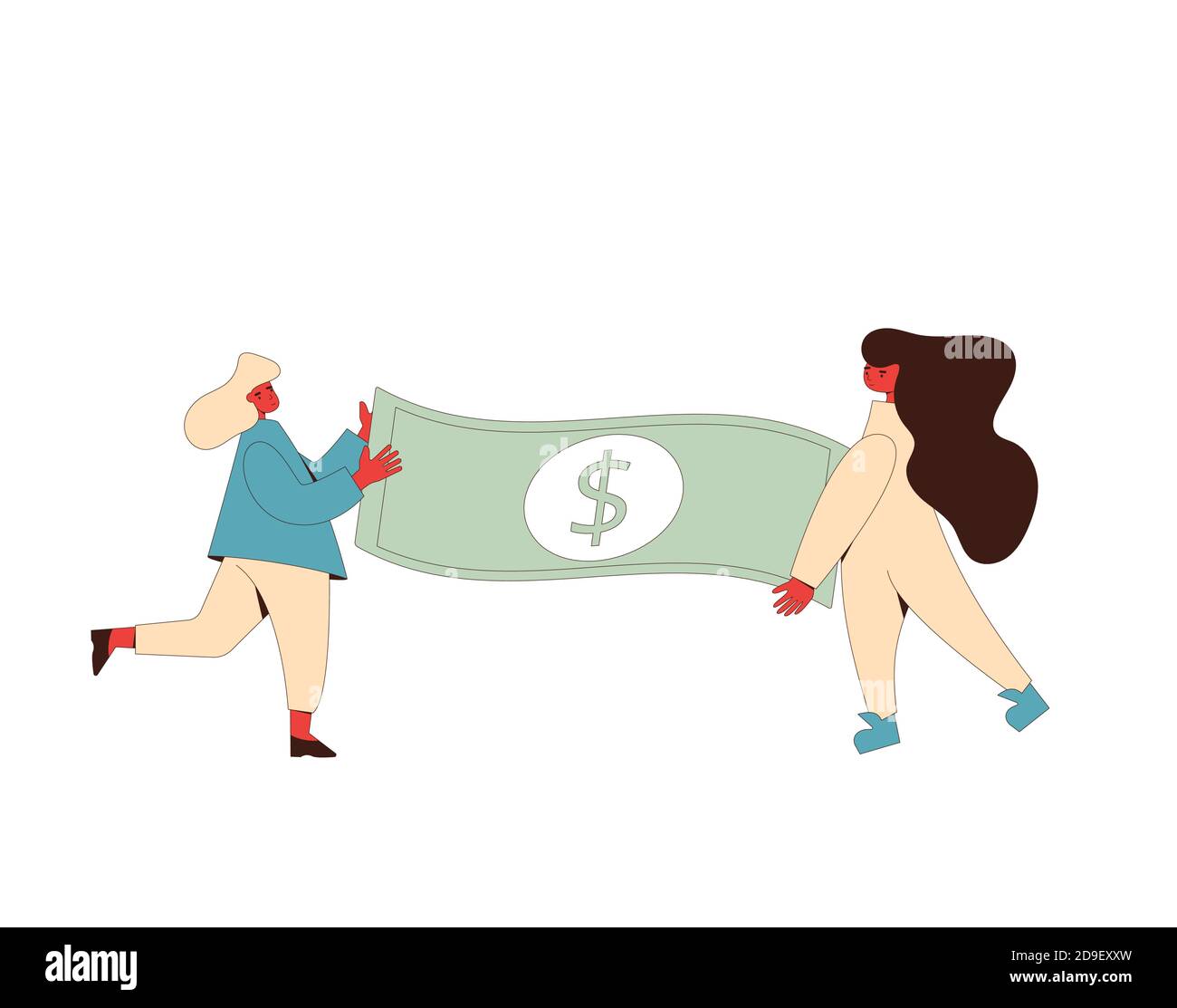 Two girls with money. Adult characters with banknote isolated on white ...