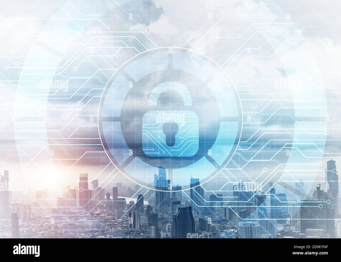 Cybersecurity mixed media with virtual padlock Stock Photo - Alamy