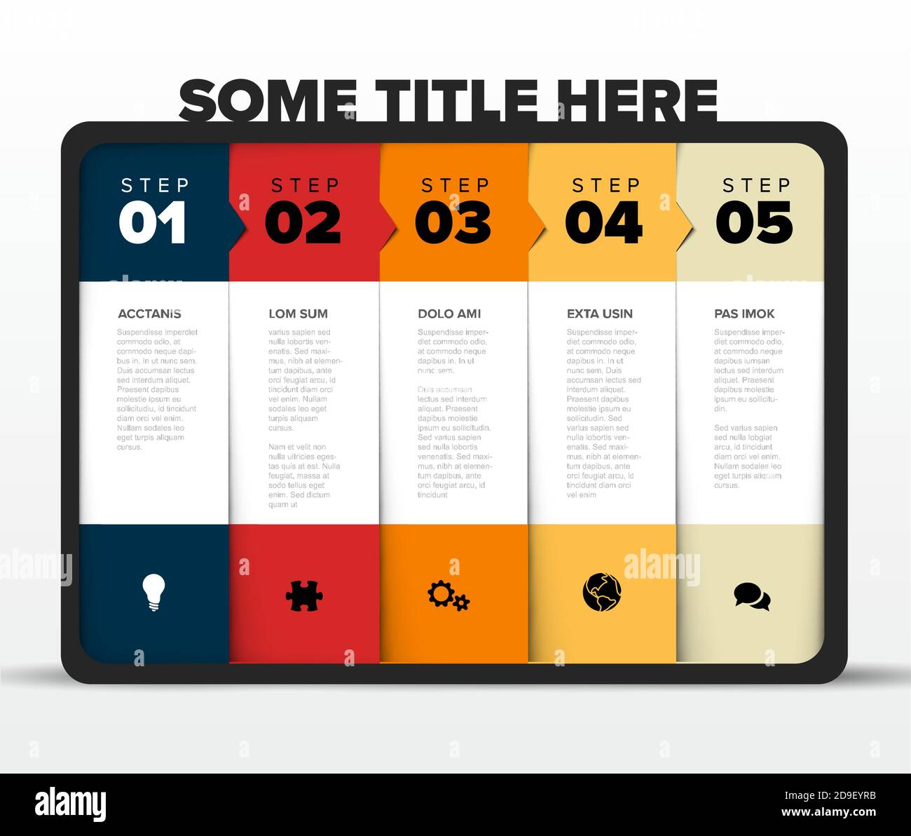 Vector progress block five red steps template with descriptions and ...