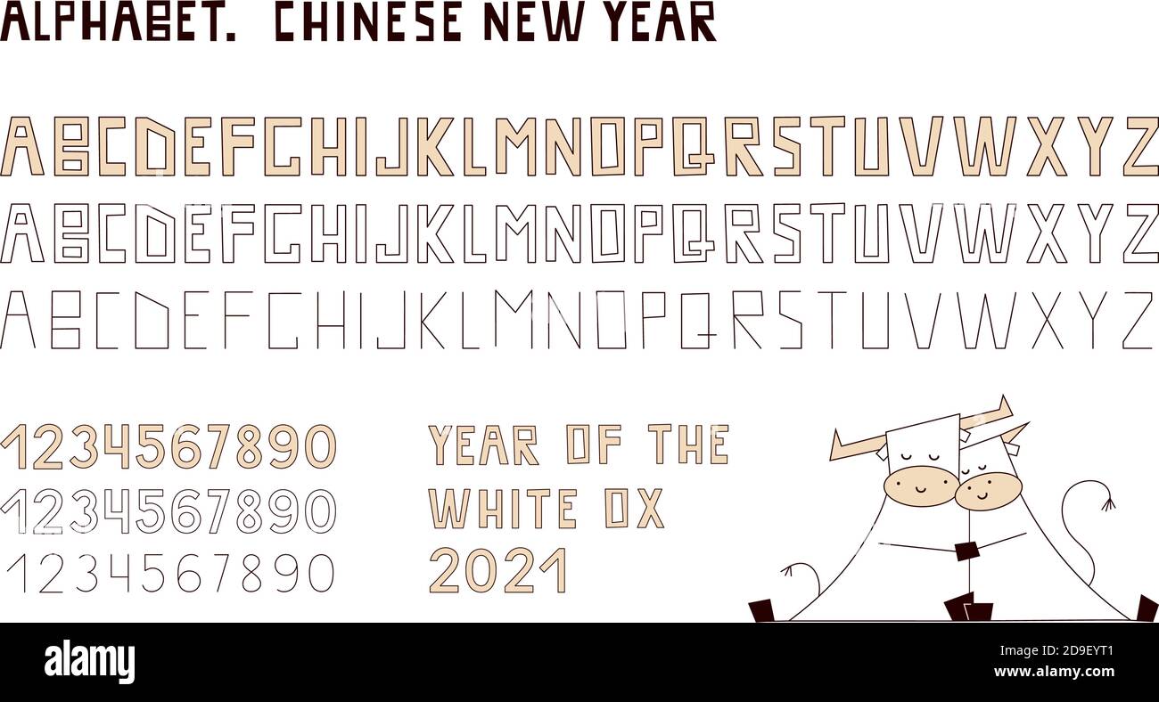 White ox. Symbol of chinese New Year 2021. Creative font for New Year ...
