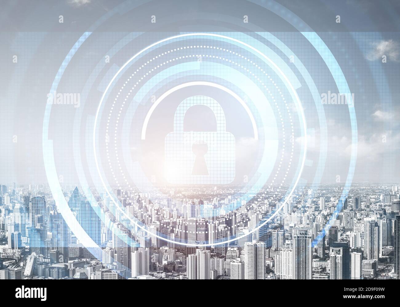 Cybersecurity mixed media with virtual padlock Stock Photo - Alamy