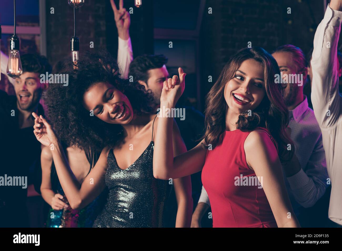 Photo of two female friends chilling relaxing on corporate party ...