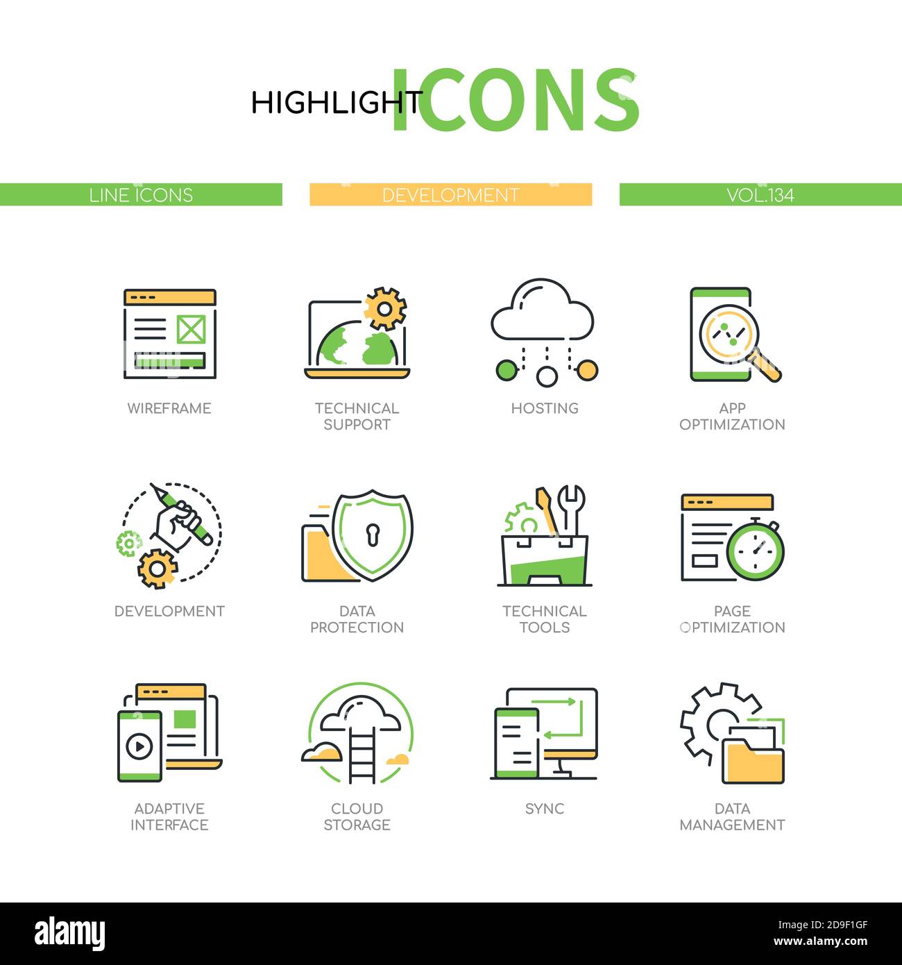 Development - modern line design style icons set Stock Vector Image ...