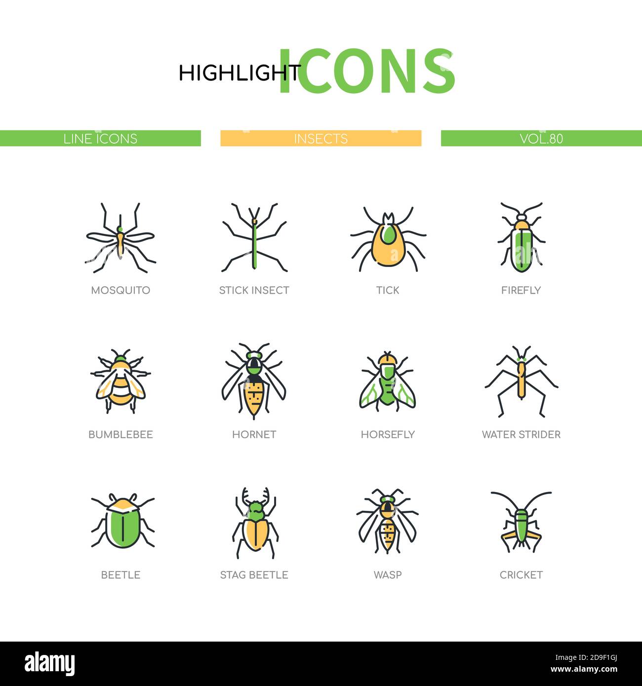 Insects collection - modern line design style icons set Stock Vector ...
