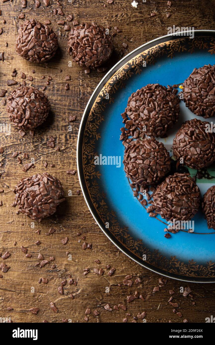 Brigadeiro.Traditional brazilian sweet chocolate. Granulated chocolate ...