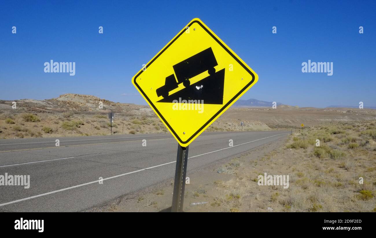 Traffic warning sign indicating steep hill, Utaha, USA Stock Photo - Alamy