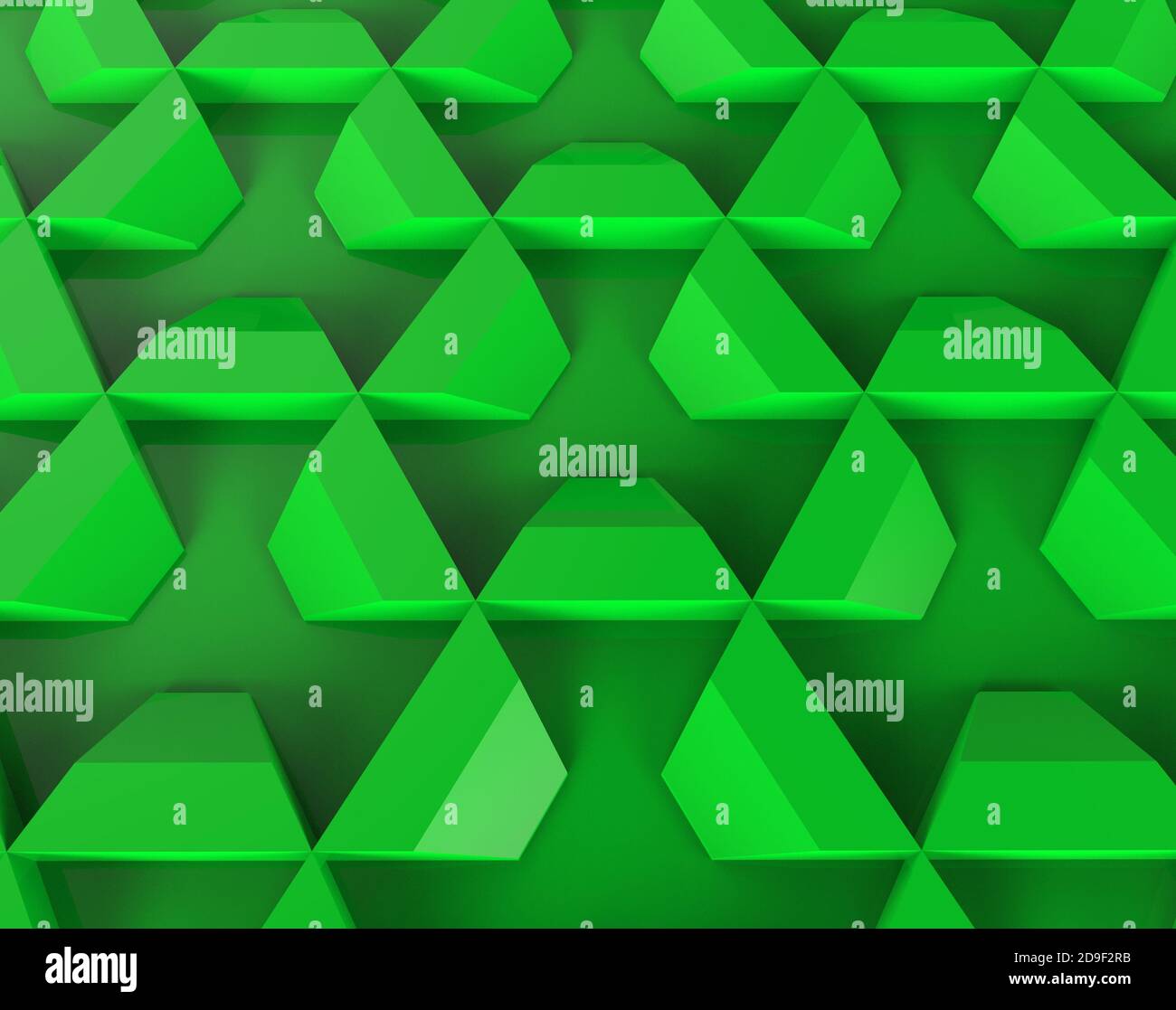 3D rendering of a surface covered in green trapeze geometric shapes ...