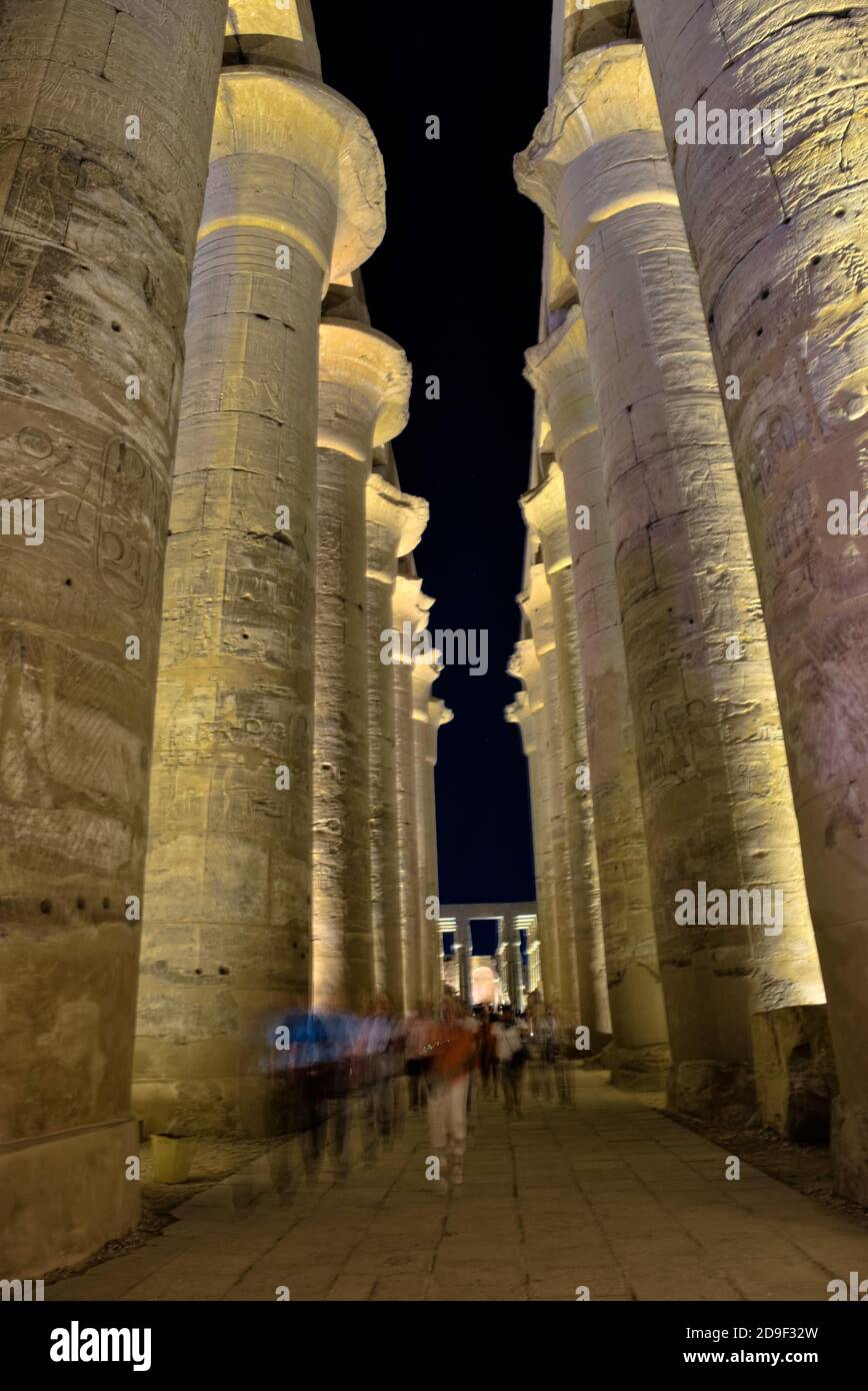 The Luxor temple has two outer courtyards connected by a column line ...