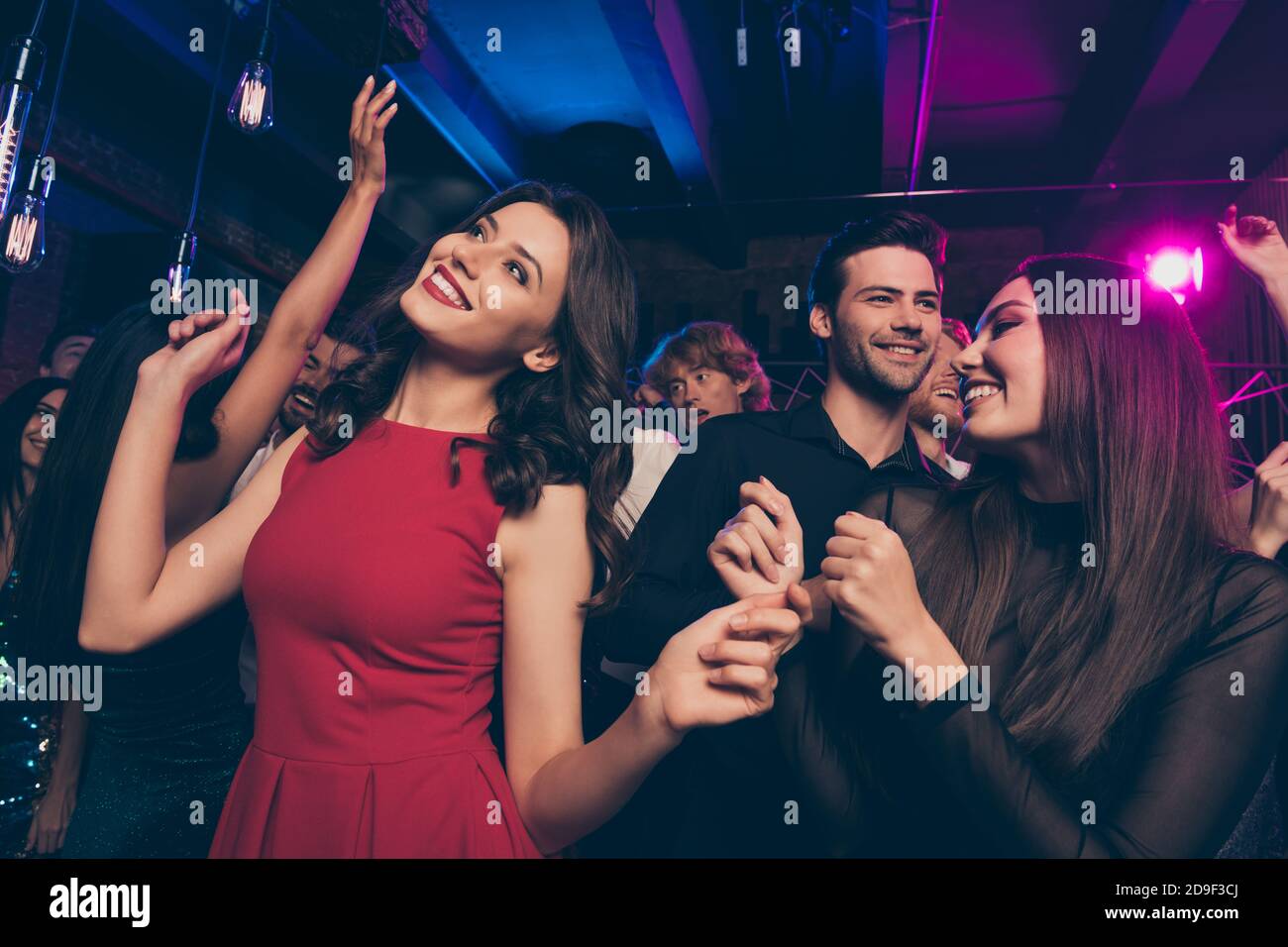 Photo portrait of people dancing at luxury prom party together in ...