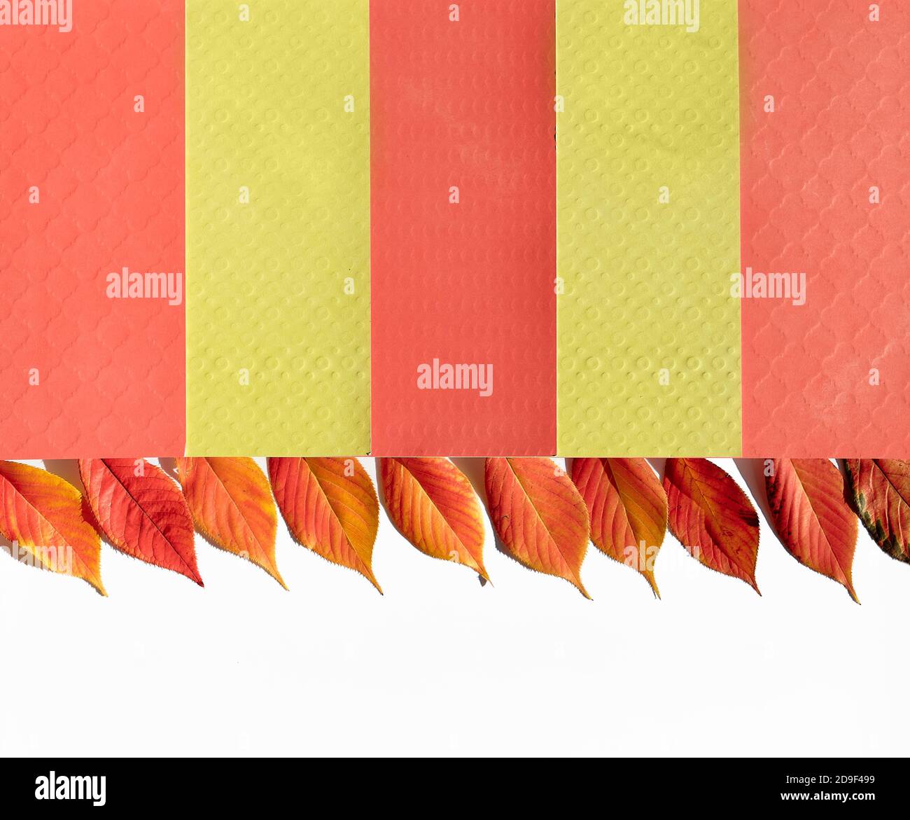 Decorative Autumn border in yellow, orange on white. Layered color ...