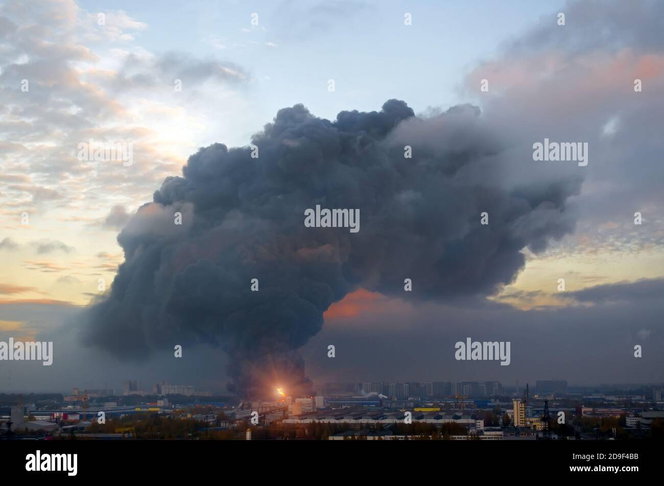 Explosion fire black smoke in the factory industry in the city Stock ...