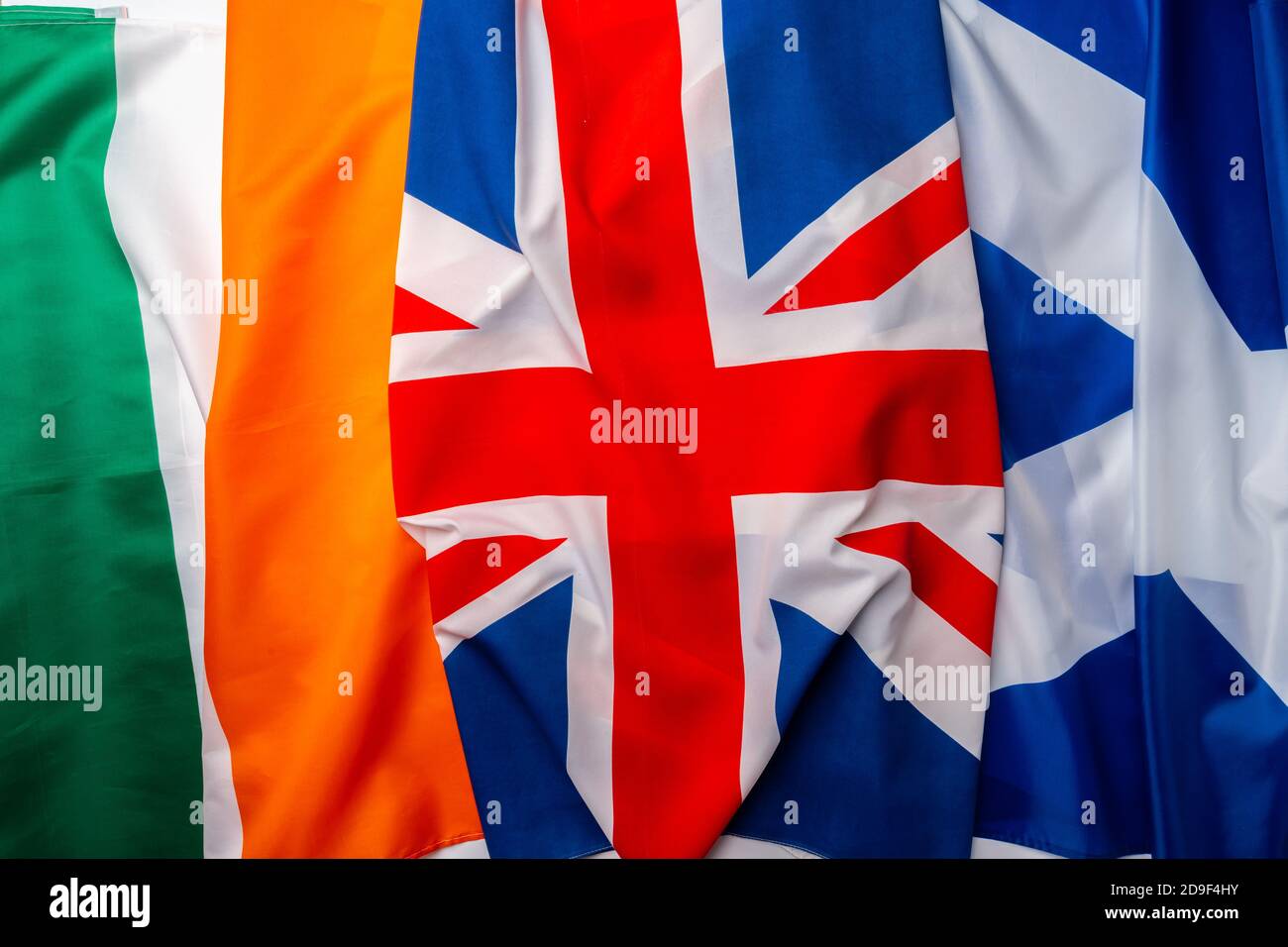 Flags of UK, Ireland and Scotland folded together Stock Photo - Alamy