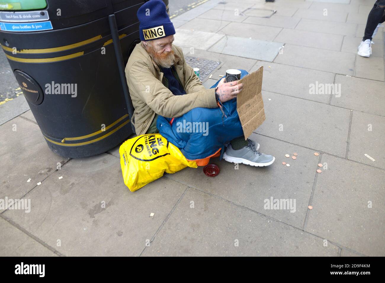 London, England, UK. Homeless man begging in Oxford Street, November ...