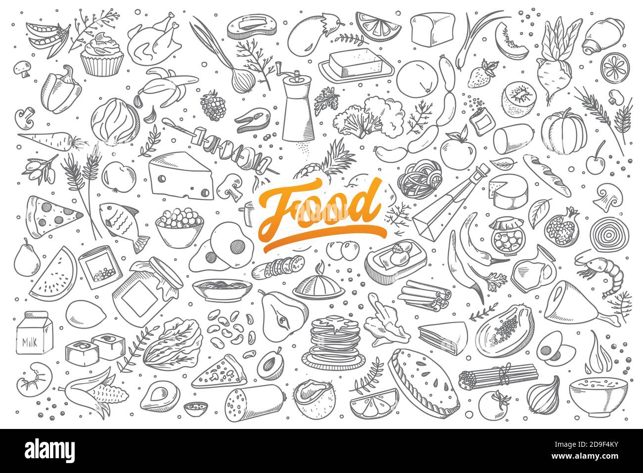 Food doodle set with lettering Stock Vector Image & Art - Alamy