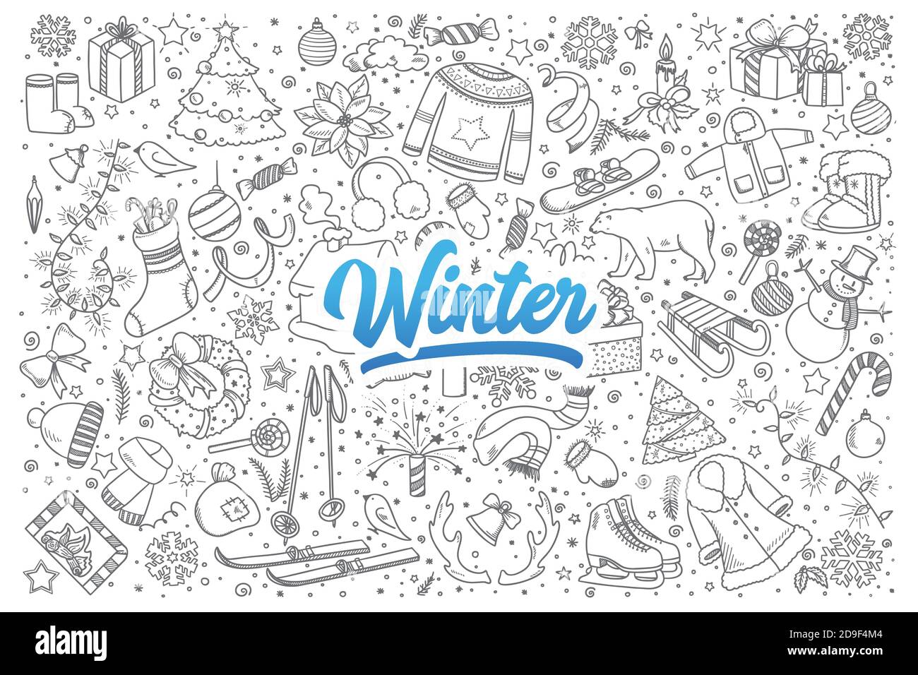 Winter doodle set with lettering Stock Vector Image & Art - Alamy