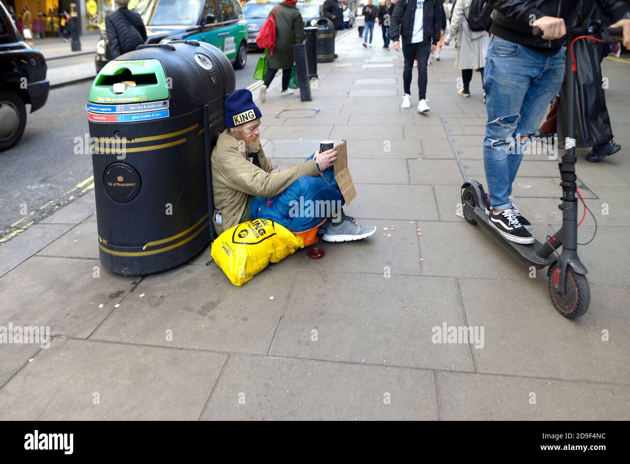 London, England, UK. Homeless man begging in Oxford Street, November ...