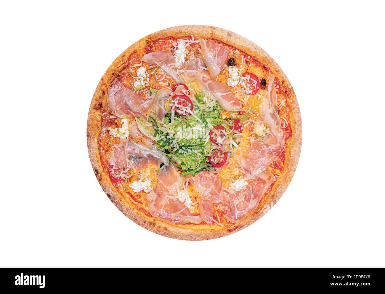 Round appetizing pizza isolated on a white background Stock Photo - Alamy