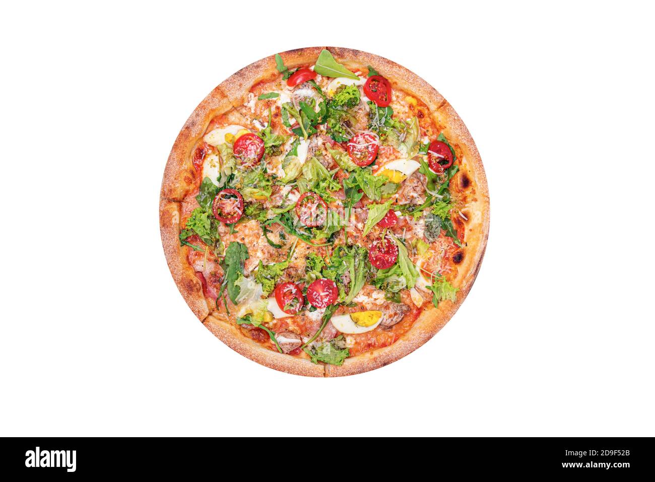 Round appetizing pizza isolated on a white background Stock Photo - Alamy