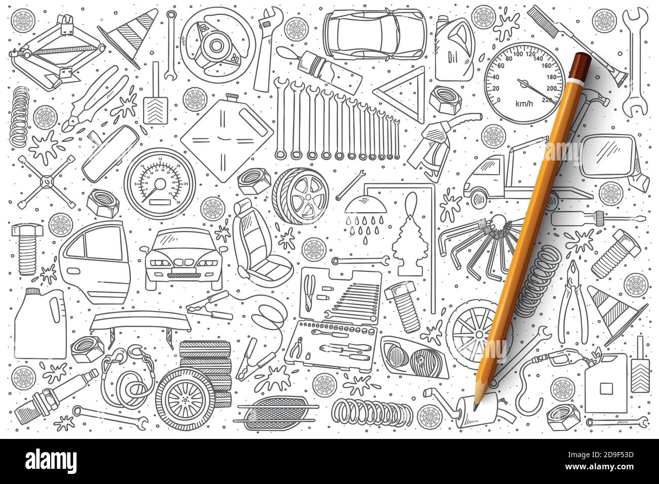 Car wheel repair doodle Cut Out Stock Images & Pictures - Alamy