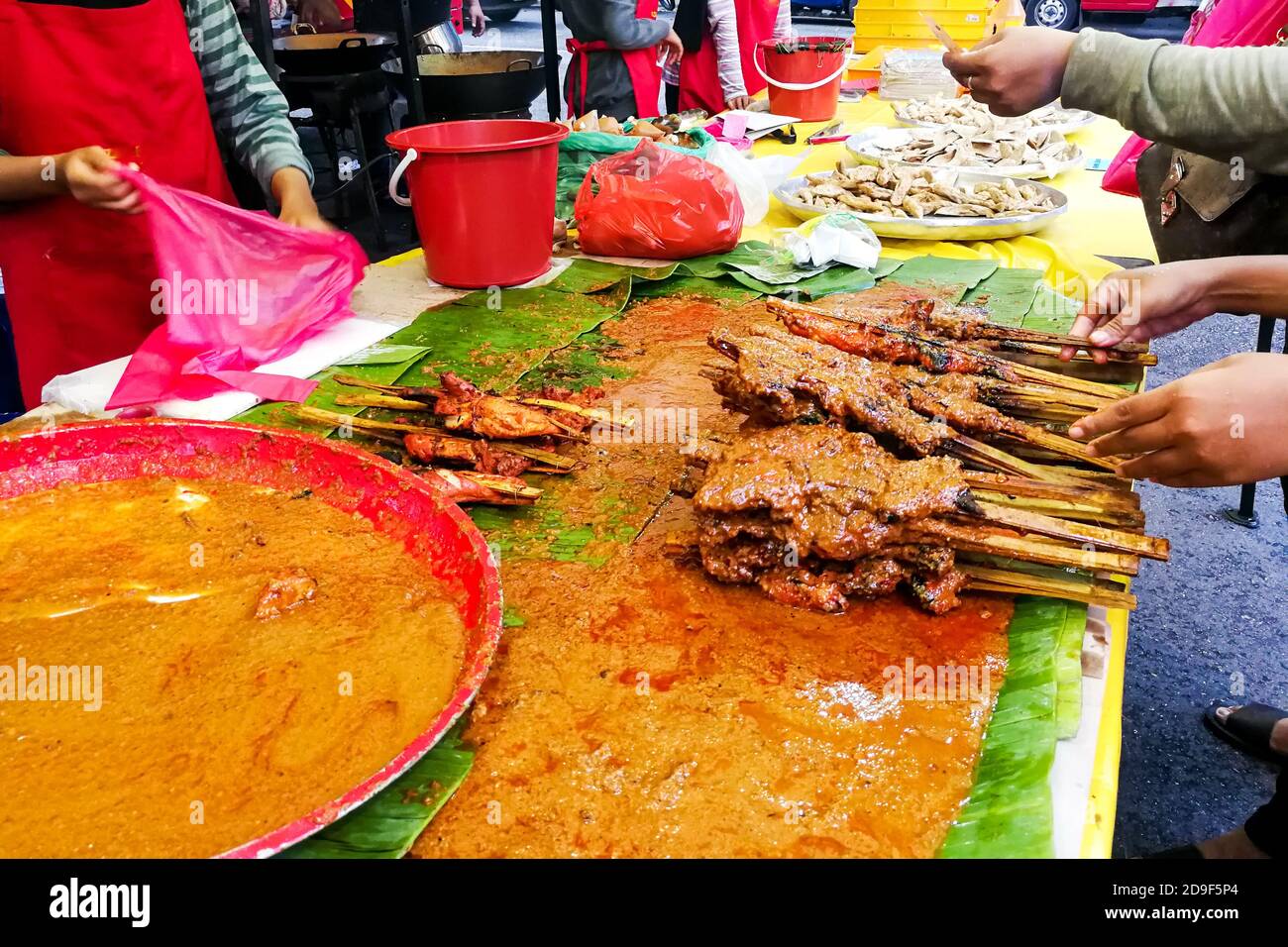 Popular Malaysia cuisine called ayam percik sold at market stalls Stock ...