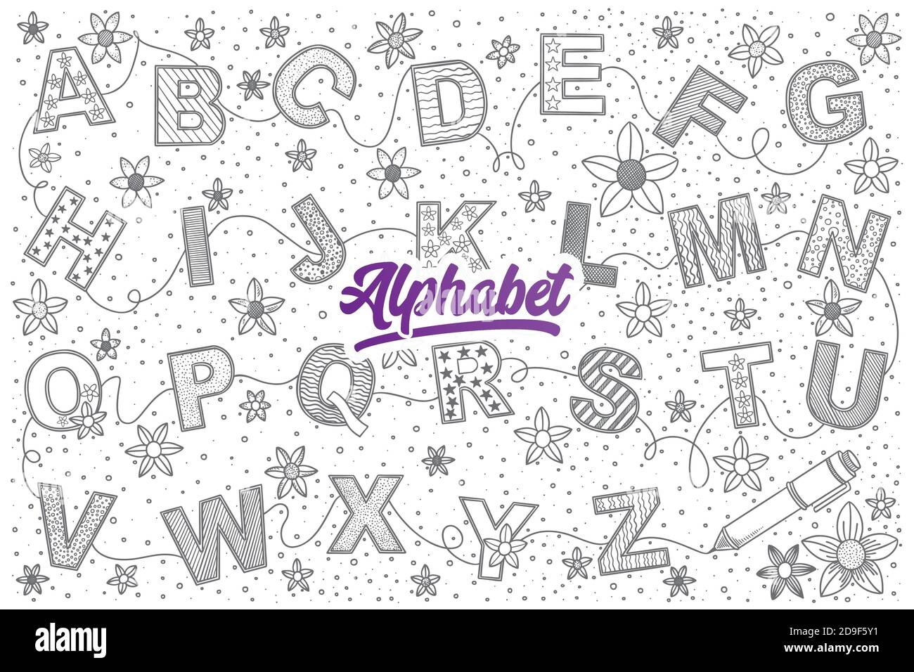 Lettering doodle education learning Cut Out Stock Images & Pictures - Alamy