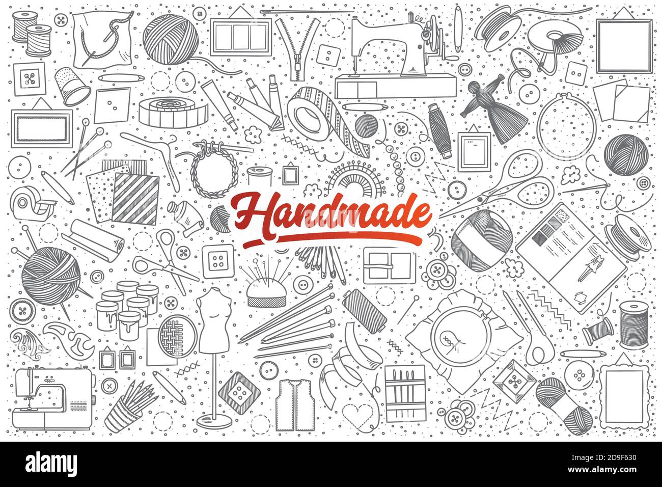 Handmade doodle set with red lettering Stock Vector Image & Art - Alamy