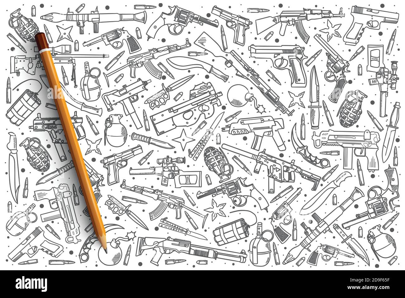 Hand drawn weapons set with black lettering Stock Vector Image & Art ...
