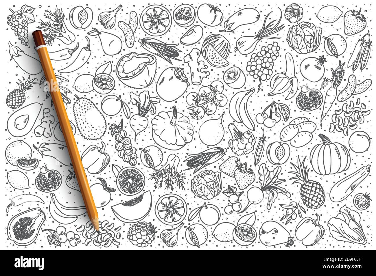 Hand drawn vegan food set with green lettering Stock Vector Image & Art ...