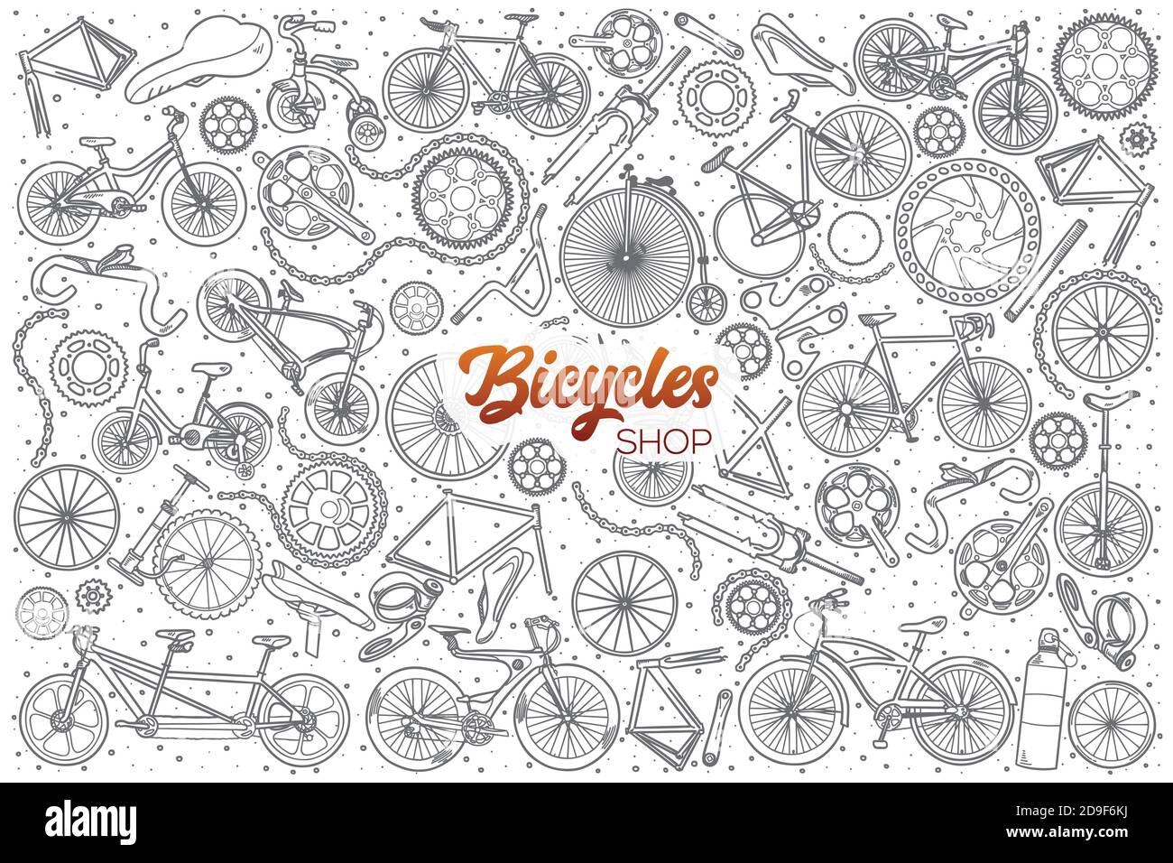 Hand drawn bicycles shop set with lettering Stock Vector Image & Art ...