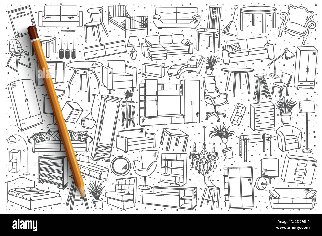 Hand drawn furniture set background background Stock Vector Image & Art ...