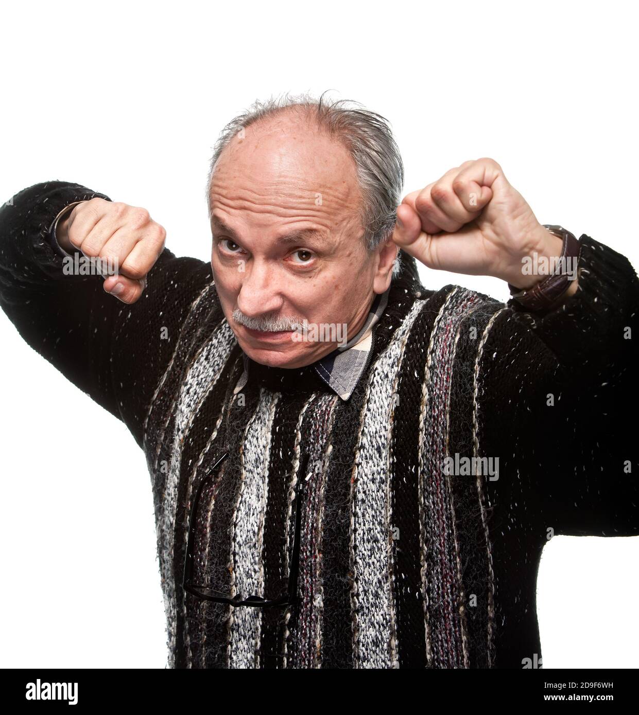 aggressive man with raised fists isolated on white Stock Photo - Alamy