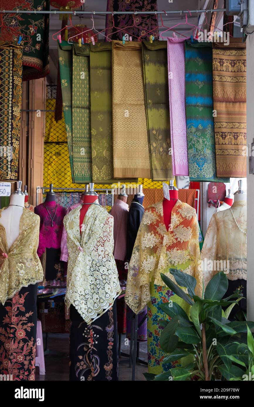 Fabrics stall Pha Soet Hot Spring Chiang Rai Thailand with clothes and ...