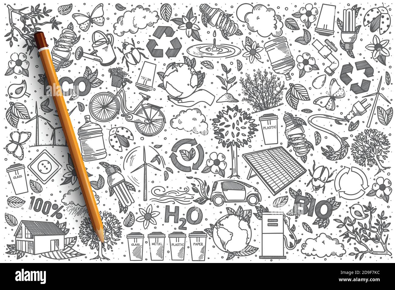 Hand drawn Ecology vector doodle set Stock Vector Image & Art - Alamy
