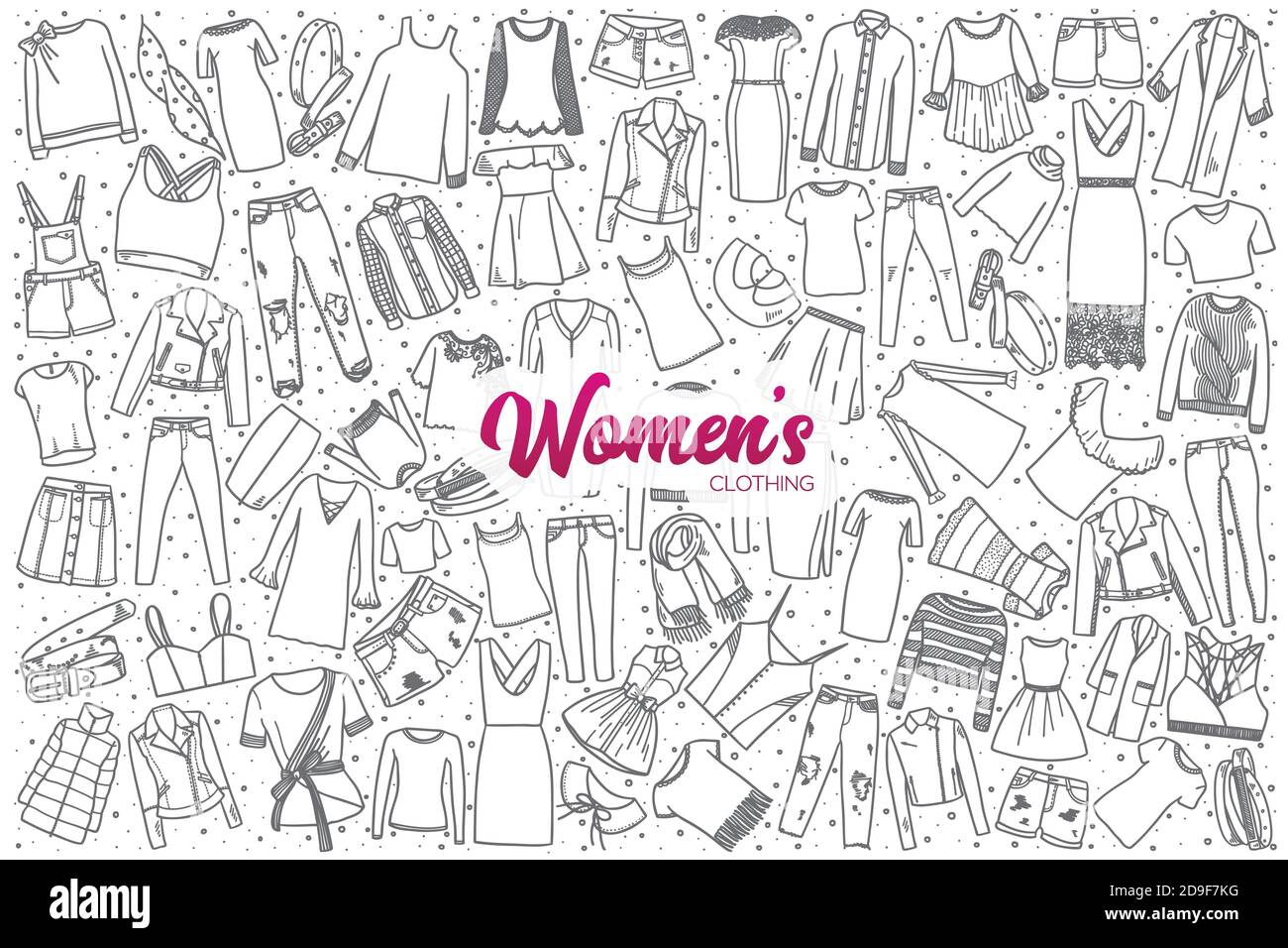 Hand drawn women's clothing set with lettering Stock Vector Image & Art ...