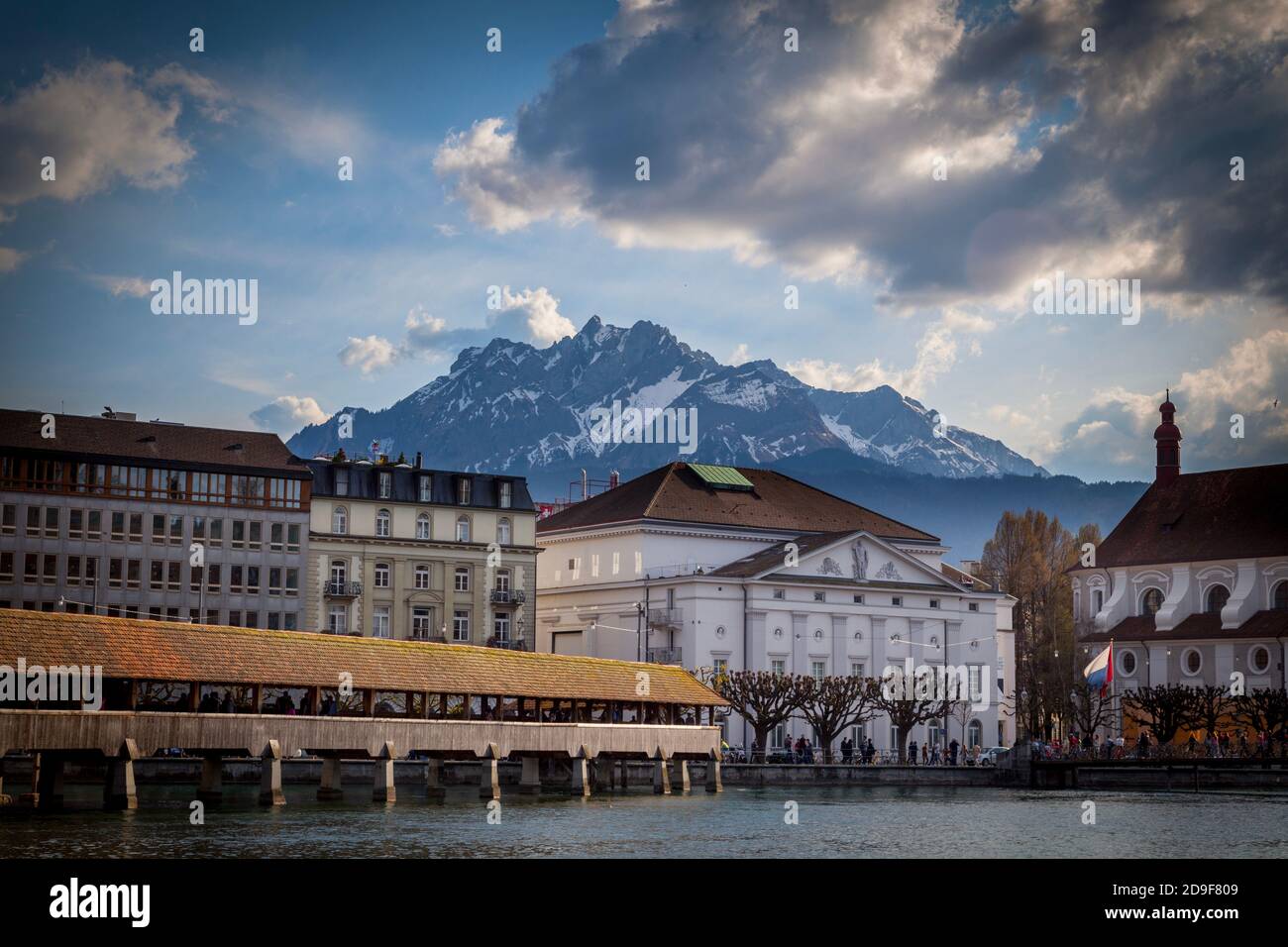 Pilatus and Kapellbrucke in Luzern Stock Photo - Alamy