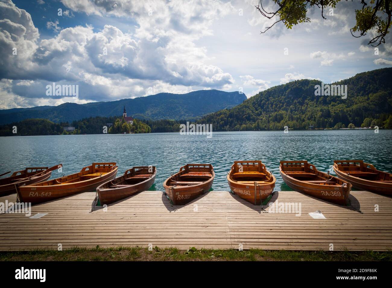 Rowing boats by Lake Bled, Slovenia Stock Photo - Alamy