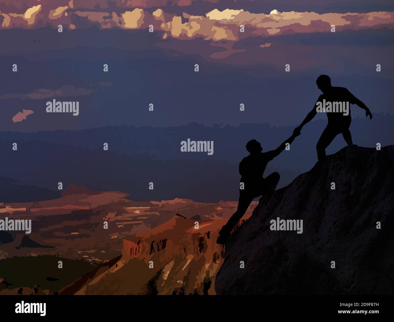Silhouette man helping woman climb hi-res stock photography and images ...