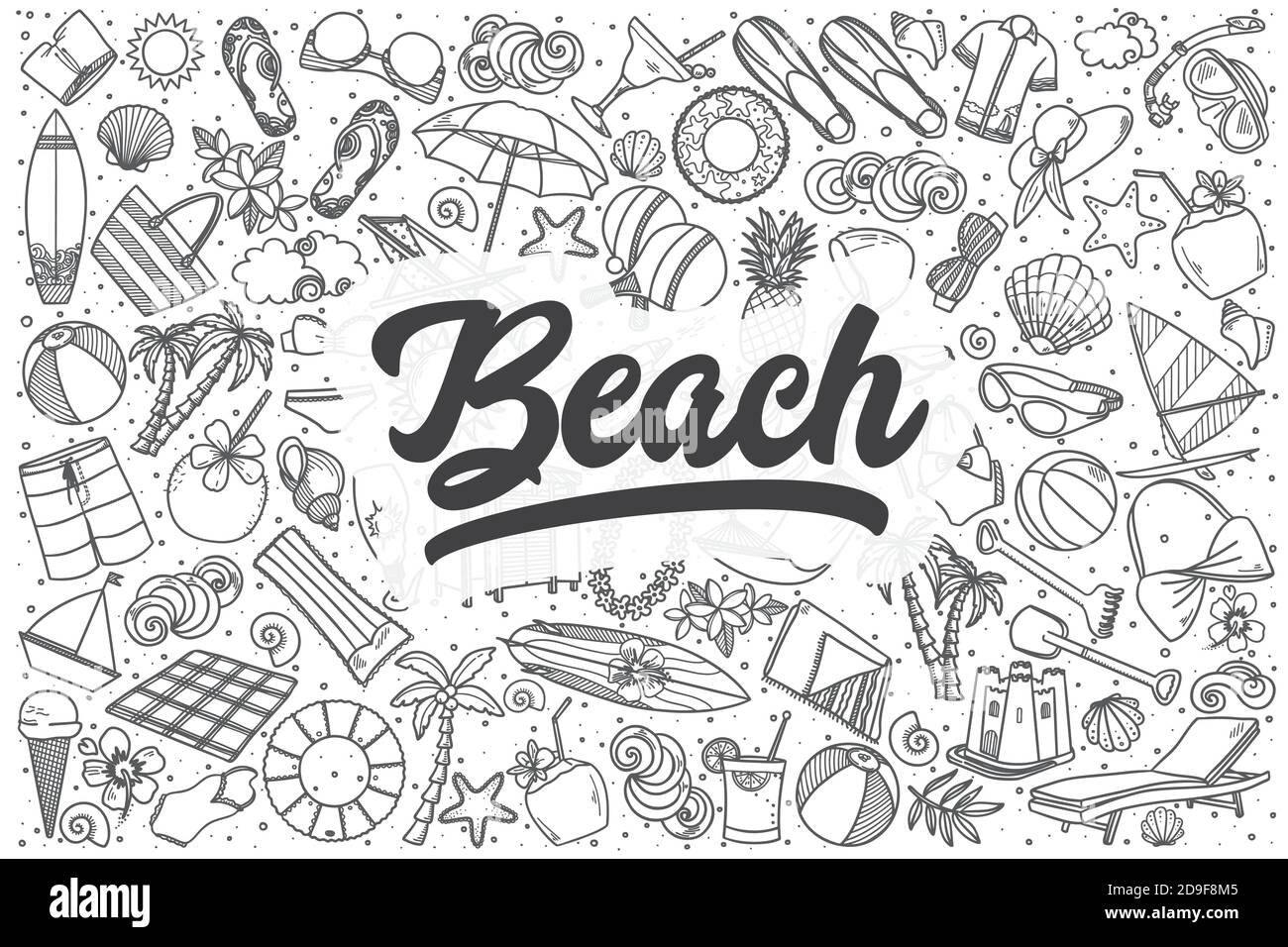 Hand drawn beach vector doodle set Stock Vector Image & Art - Alamy