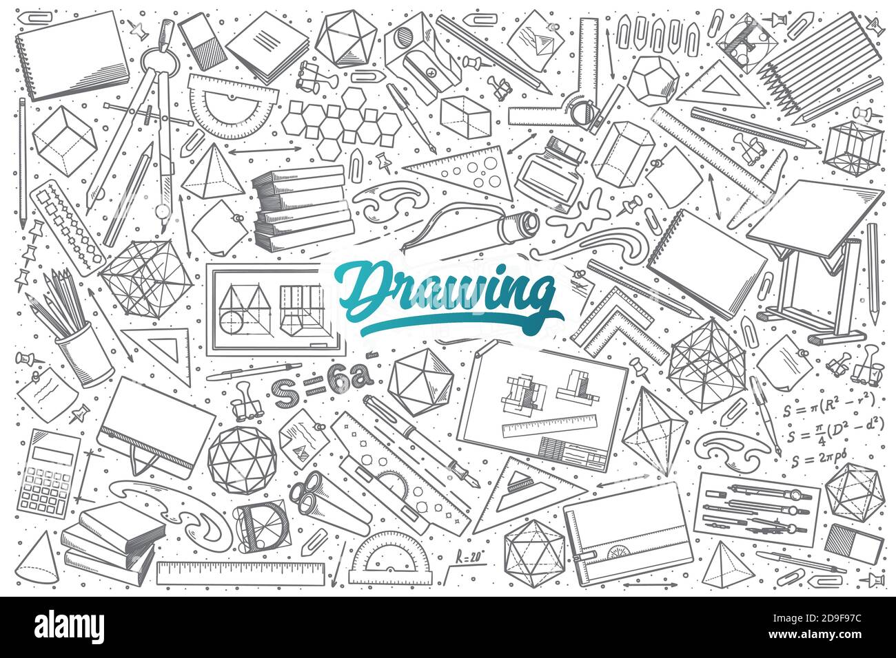 Hand drawn Drawing doodle set with lettering Stock Vector Image & Art ...
