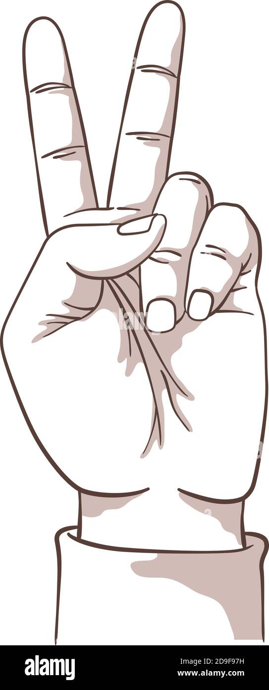 Illustration isolated on white background of a hand making the peace ...